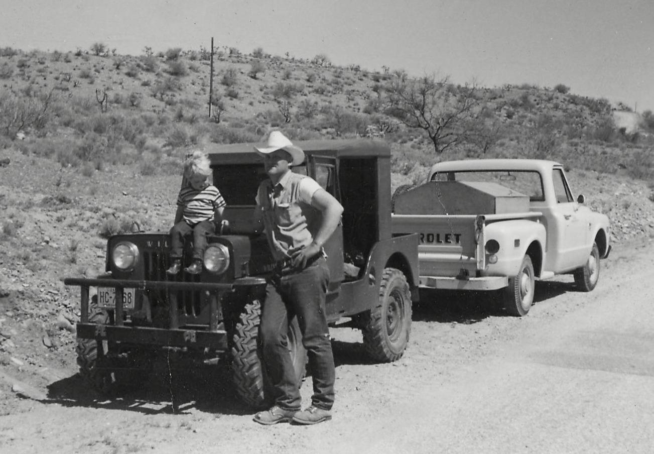 Henry _Butch_ and Leslie Leiber on a Willys Jeep and a Chevrolet Truck ...